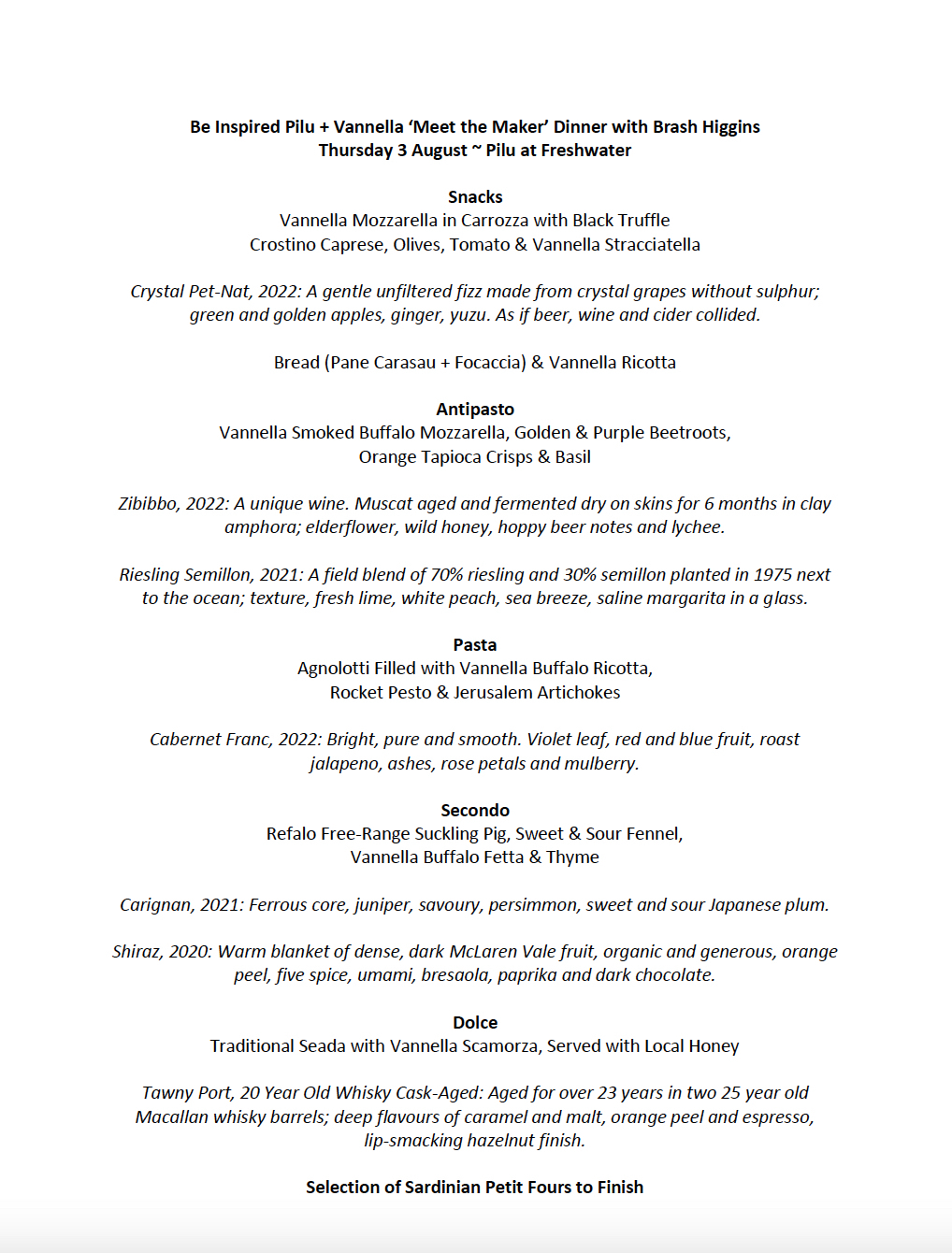 Meet the Maker Dinner - Pilu + Vannella