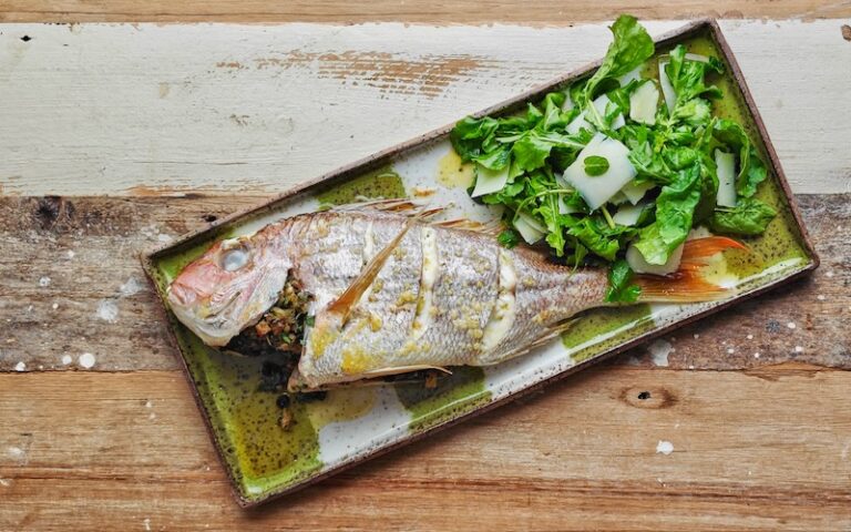 Snapper with Herb Stuffing: Fresh Herbs, Pine Nuts & Currants